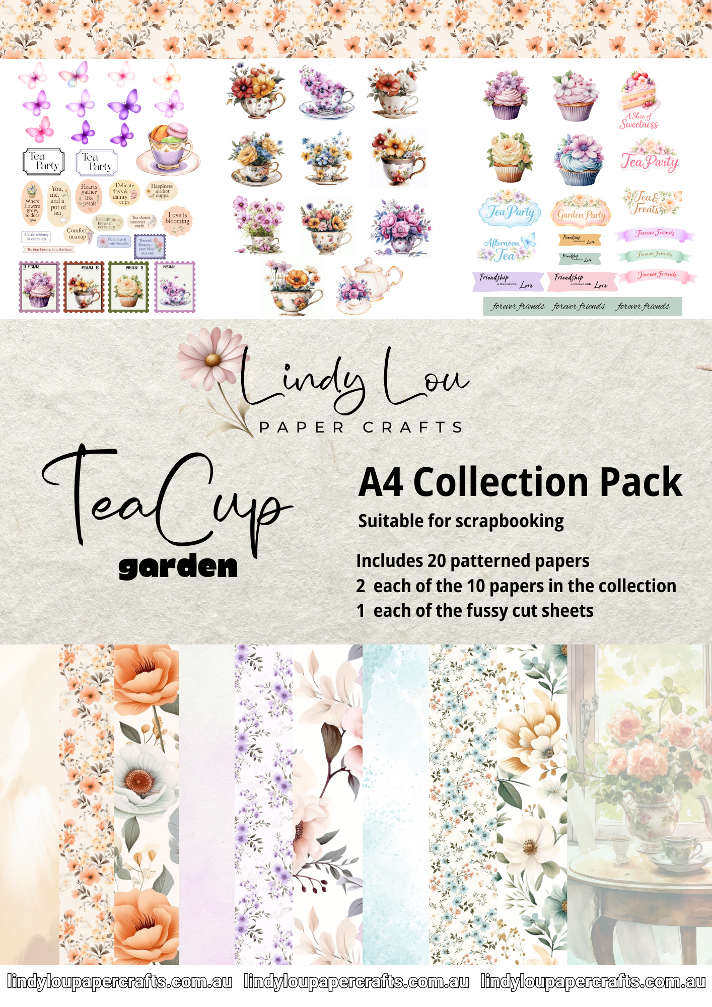 A4 Paper Collection - TeaCup Garden – Lindy Lou Paper Crafts